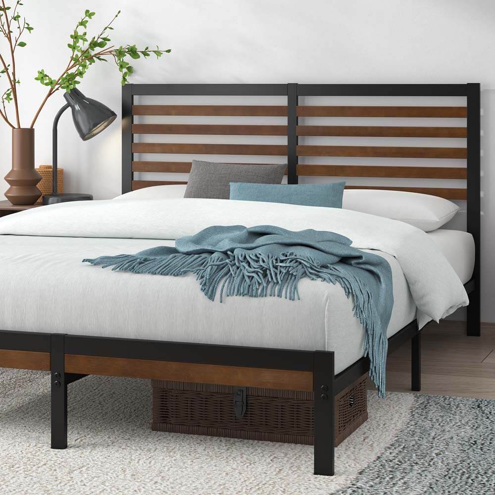 Kai Bamboo Wood and Metal Bed Frame Black Double | Original Mattress ...