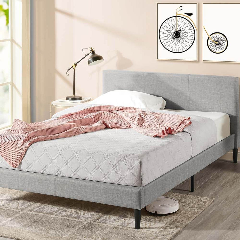 Olivia 30cm Upholstered Double Bed Frame Light Grey | Original Mattress ...